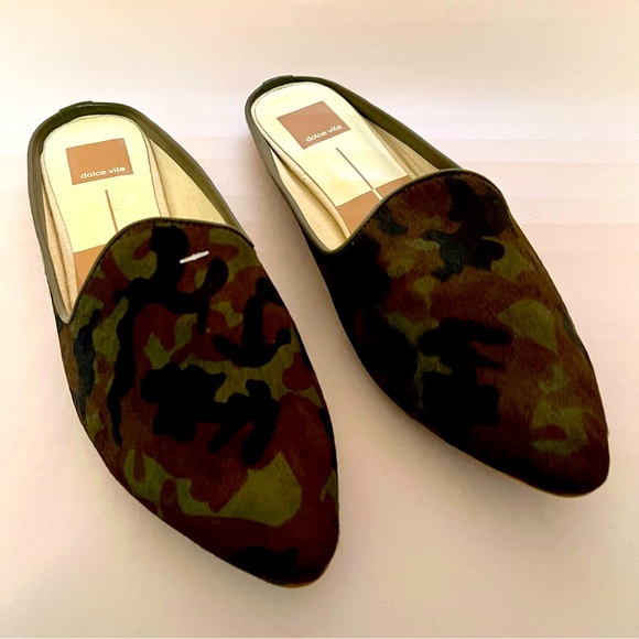 Dolce Vita | Shoes | Dolce Vita Green Camo Cow Hair Real Fur Mules ...